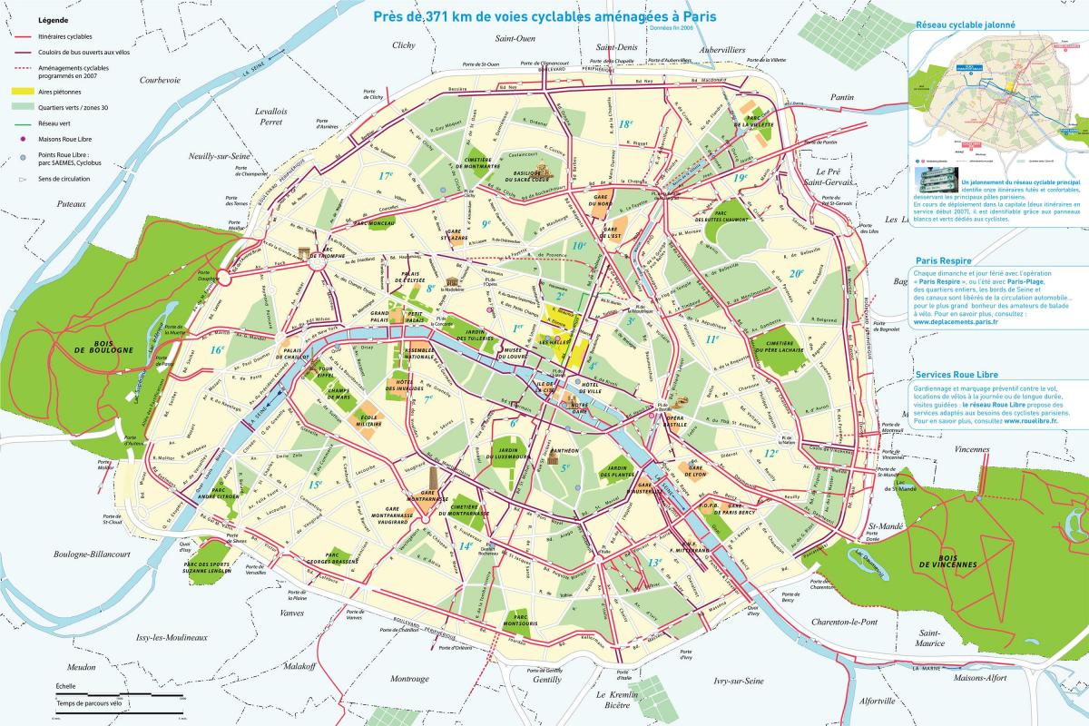 Paríž bicykli mape - Paríž cyklistické trasy mapa (Île-de-France ...