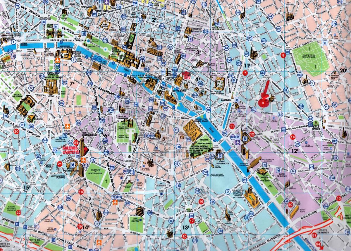 Paríž mesto, turistické mapy - Paríž mapa mesta s turistické atrakcie ...